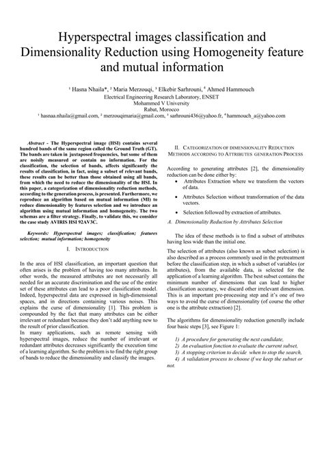 PDF Hyperspectral Images Classification And Dimensionality Reduction Using Homogeneity Feature