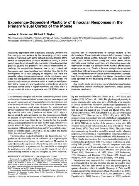 pdf experience dependent plasticity of binocular responses in the