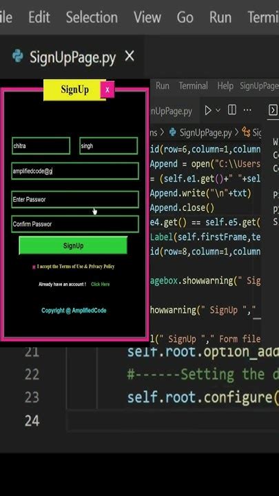 Signup System👌 Python Tkinter Coding Youtube