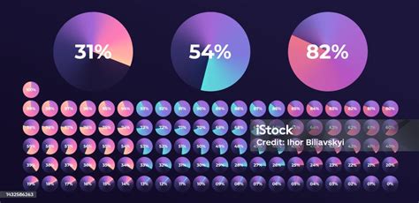 로딩 표시기 진행률 표시줄 네온 색상 검은 색 배경 백분율 미터 Ui 사용자 인터페이스 기호 로드 다운로드 프로세스 서클 아이콘 세트 3d 템플릿 현대적인 디자인 벡터
