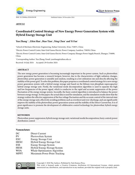 Pdf Coordinated Control Strategy Of New Energy Power Generation System With Hybrid Energy