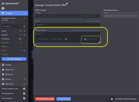 if then else operator for message template editor plug in linked helper