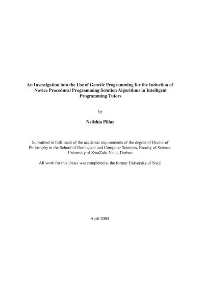 An Investigation Into The Use Of Genetic Programming For The Induction