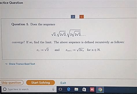 Actice Question Question 5 Does The Sequence StudyX