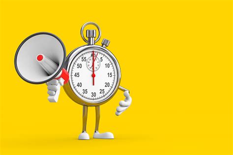 현대 스톱워치 만화 사람 캐릭터 마스코트와 레드 레트로 메가폰 3d 렌더링 0명에 대한 스톡 사진 및 기타 이미지 0명 3차원 형태 개념 Istock