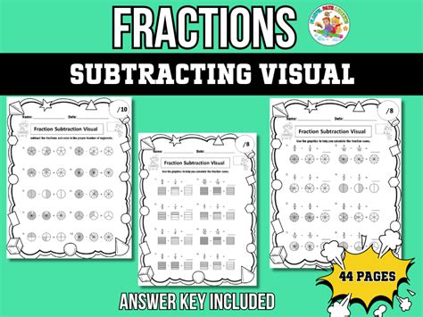 Subtracting Fractions With Visual Models Worksheets Teaching Resources