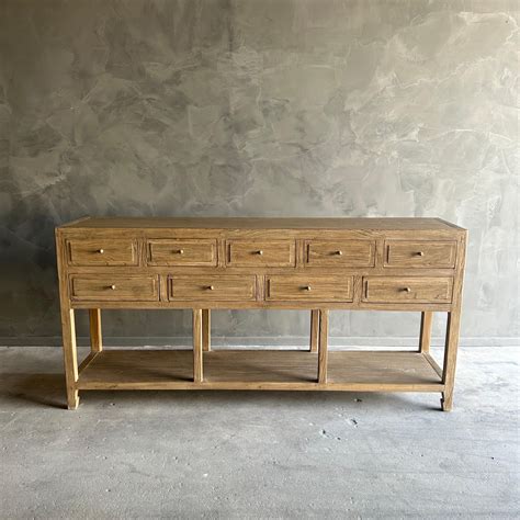 Reya Reclaimed Elm Wood Console Table With Drawers In Natural Finish