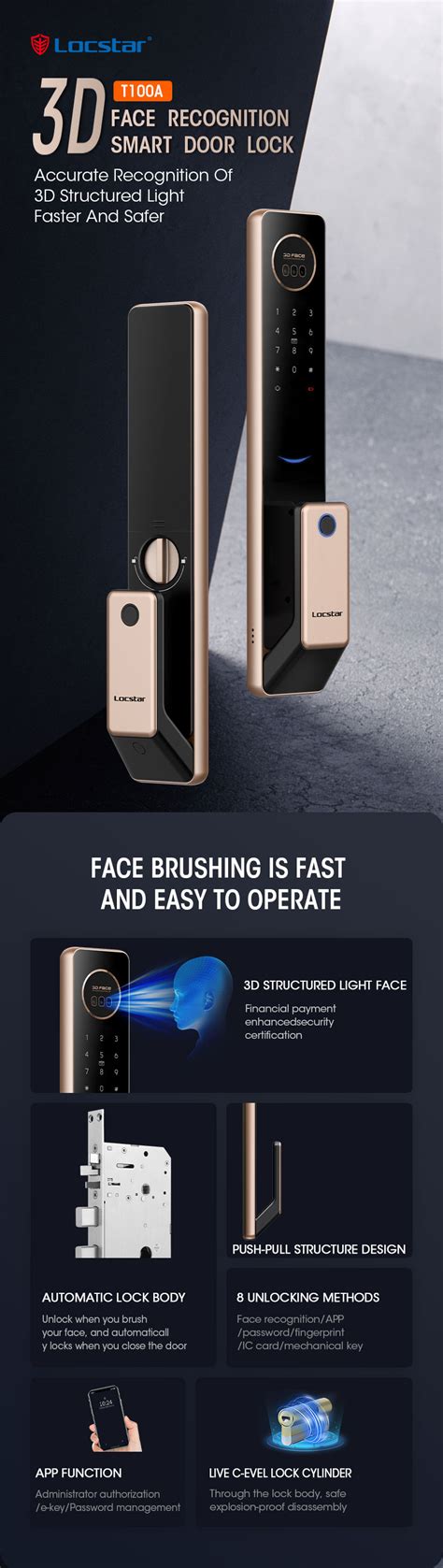 Custom 3d Face Recognition Fingerprint Code Card Digital Door Lock 3d Face Recognition