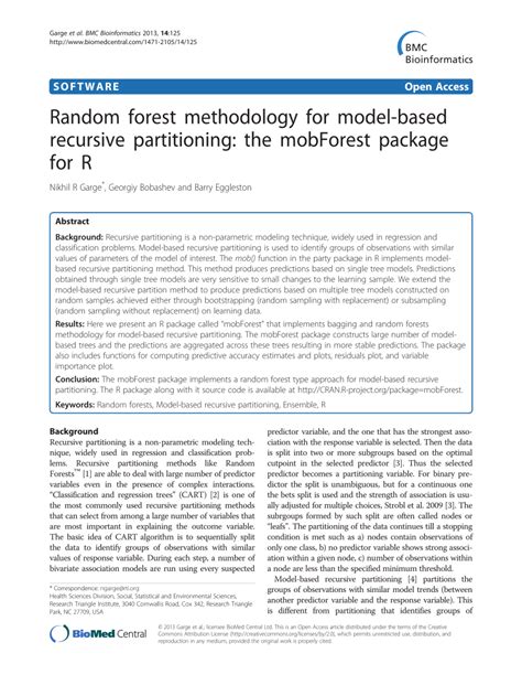 Pdf Random Forest Methodology For Model Based Recursive Partitioning The Mobforest Package For R