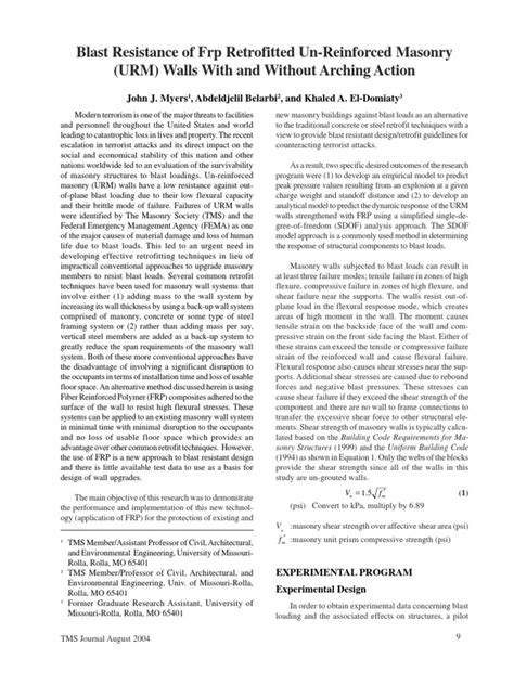Pdf Blast Resistance Of Frp Retrofitted Un Reinforced Masonry Pdf Dokumen Tips