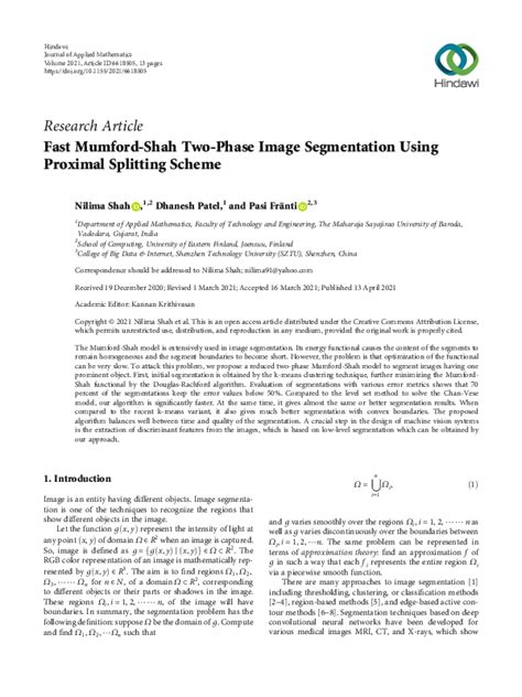 Pdf Fast Mumford Shah Two Phase Image Segmentation Using Proximal Splitting Scheme Nilima