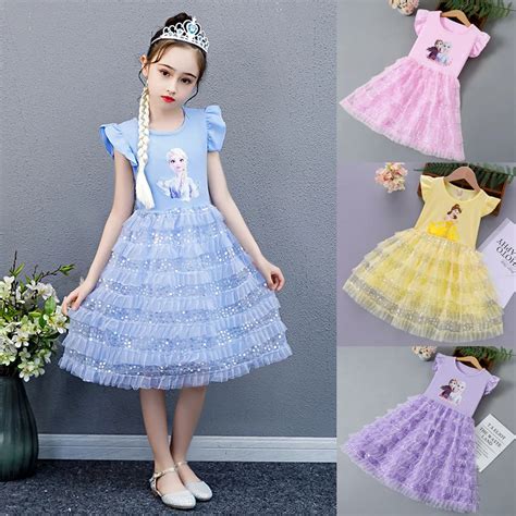 여아용 겨울 왕국 엘사 공주 의상 스팽글 파티 생일 십대 어린이 벨 의상 여름 신상 Aliexpress