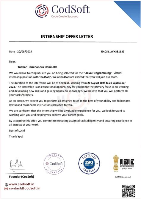 Tushar Udamalle On Linkedin Internship Java Codsoft Engineering