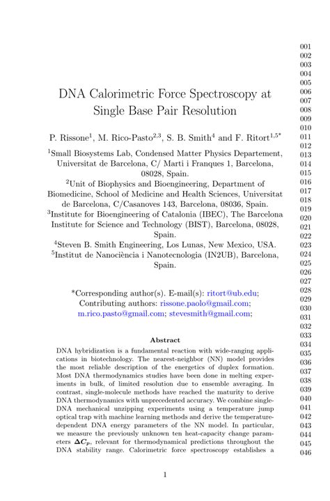 Pdf Dna Calorimetric Force Spectroscopy At Single Base Pair Resolution