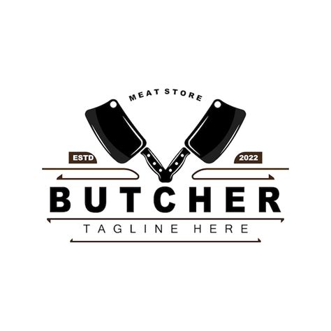 정육점 로고 디자인 칼 절단 도구 벡터 템플릿 제품 브랜드 일러스트 프리미엄 벡터