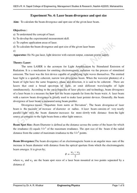 Experiment 4 Laser Beam Divergence Simulation Docslib