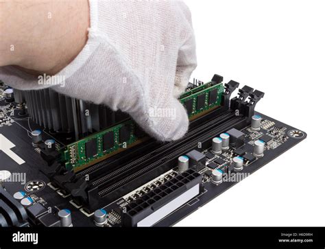 Installing Memory Module In Dimm Slot On Modern Pc Computer Motherboard