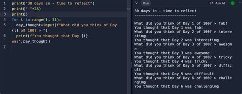 michelle hunt on linkedin replit100daysofcode day30 fstrings python