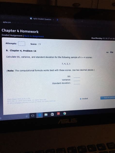 solved calculate ss variance and standard deviation for