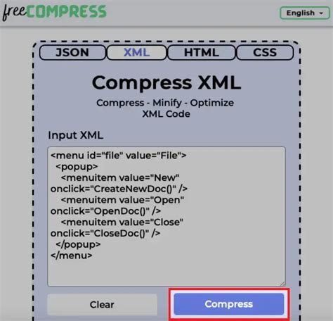 Comprimir XML reducir el tamaño del código XML gratis
