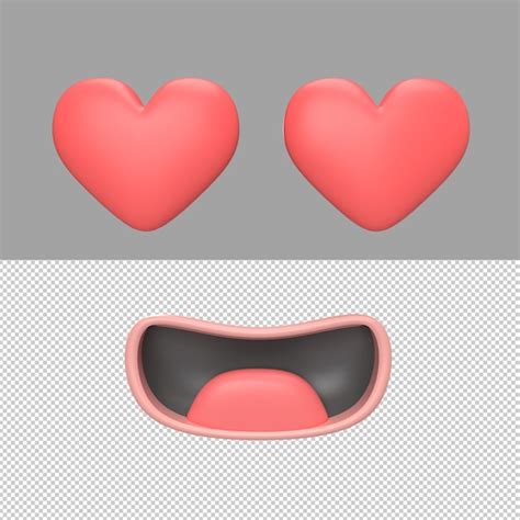 Глаза сердца и рта 3d иллюстрация рендеринга объекта Премиум Psd Файл