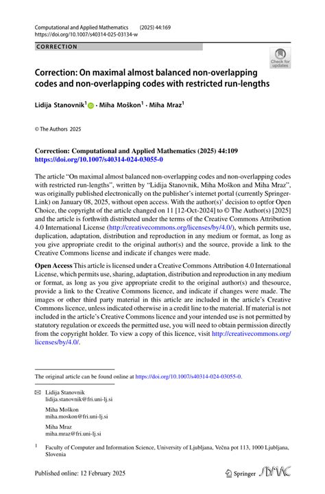 Pdf Correction On Maximal Almost Balanced Non Overlapping Codes And Non Overlapping Codes