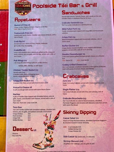 Carta Del Pub Y Bar Crabcake Poolside Ocean City