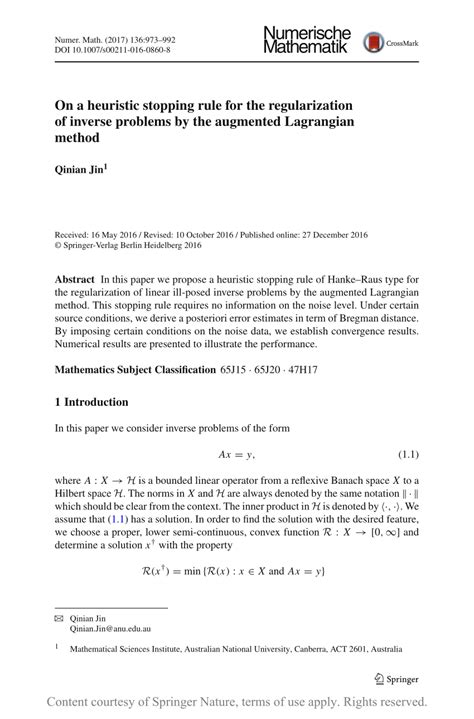 On A Heuristic Stopping Rule For The Regularization Of Inverse Problems By The Augmented