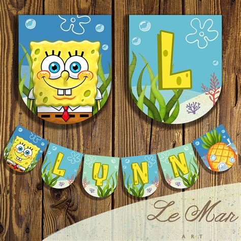Spongebob Name Bunting Banner Birthday Party Bunting Digital Download Etsy