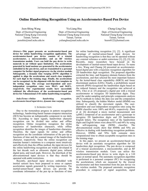 Pdf Online Handwriting Recognition Using An Accelerometer Based Pen