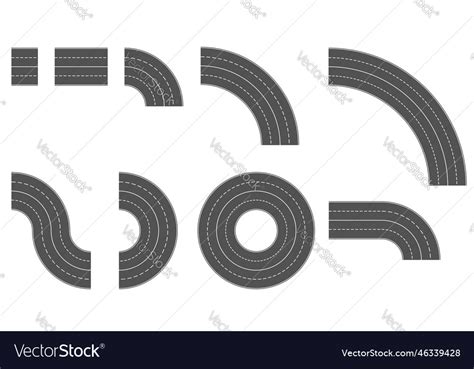 Set Of Gray Section Road With Four Lanes Vector Image