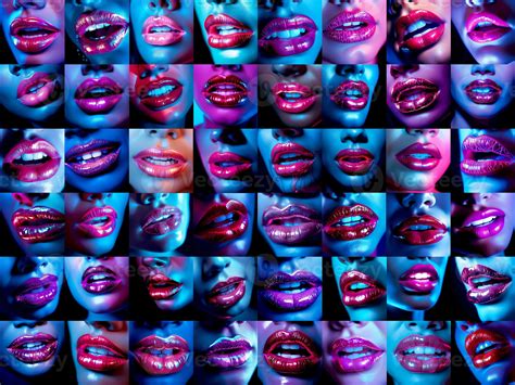 A Collage Of Many Different Neon Colored Lips Ai Generated