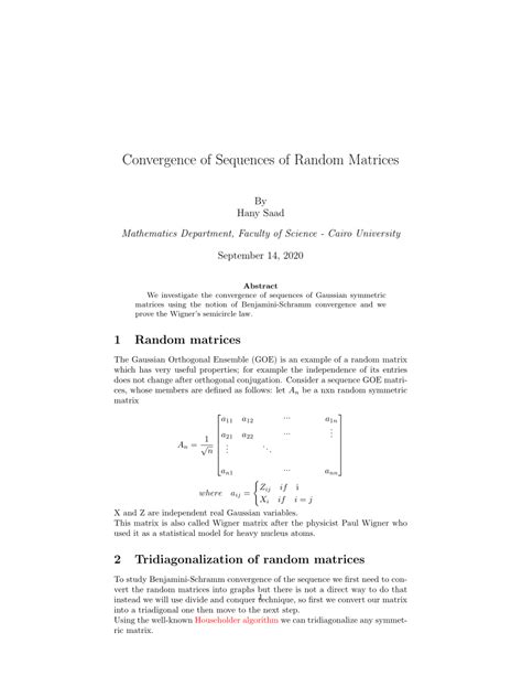 Pdf Convergence Of Sequences Of Random Matrices
