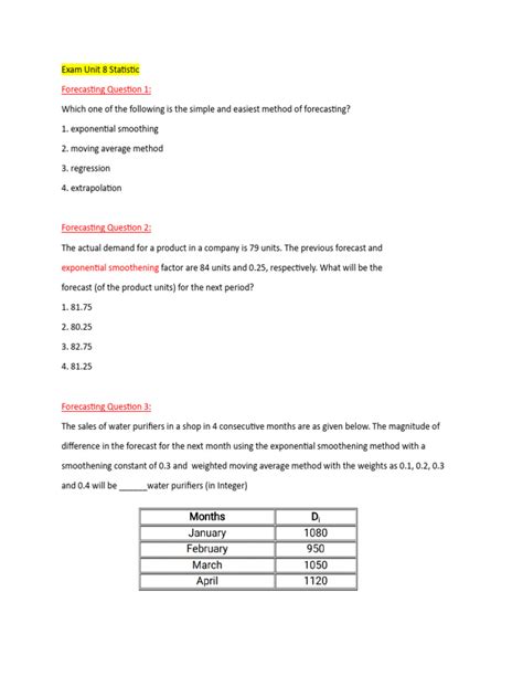 Forcasting Exam Unit 8 Pdf Forecasting Regression Analysis