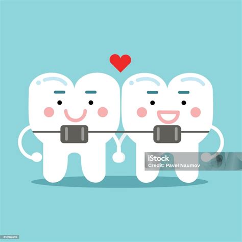 교정 브라켓 치과 벡터 일러스트 레이 션 아이 들을 위한 귀여운 미소 만화 치아 캐릭터 건강한 생활방식에 대한 스톡 벡터 아트 및 기타 이미지 건강한 생활방식 귀여운