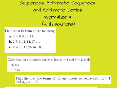 Sequences Arithmetic Sequences And Arithmetic Series Worksheets With Solutions Teaching Sequences Arithmetic Sequences And Arithmetic Series Worksheets With Solutions Teaching