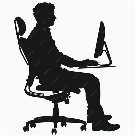 Silhouette Of A Man Working On A Computer At A Desk In An Ergonomic Chair Premium Ai Generated