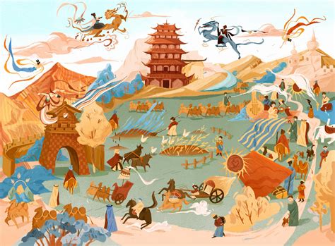 一带一路系列桌垫 景区文创敦煌纪念品 插画 甘肃文创恰到文创 站酷zcool