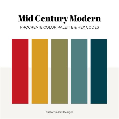 Mid Century Modern Color Palette For Procreate And Hex Codes For Canva And Adobe Creative Suite