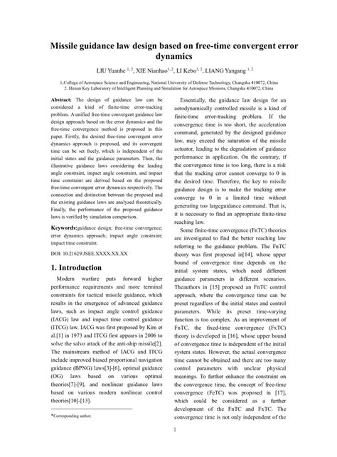 Missile Guidance Law Design Based On Free Time Convergent Error Dynamics Deepai