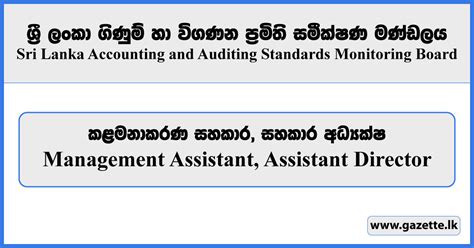 Management Assistant Vacancies 2023 Sri Lanka Accounting And Auditing Standards Monitoring