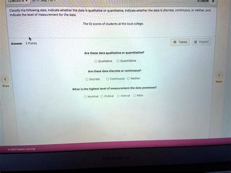 Solved Text Classify The Following Data Indicate Whether The Data Is