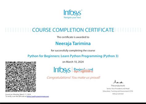 🚀 Im Excited To Share That Recently Im Completed My Python Course In Infosys Springboard