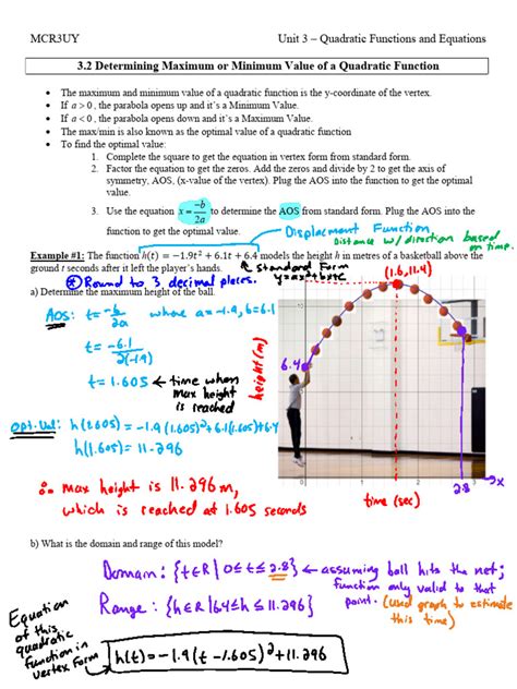 32 Determining Maximum Or Minimum Value Of A Quadratic Function Solutions Pdf
