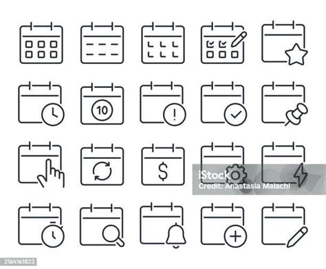 달력 의제 계획 편집 가능한 획 윤곽선 아이콘 설정 절연 통하고 있는 백색 배경 평면 벡터 일러스트 레이 션 완벽한 픽셀 64 엑스 64 0명에 대한 스톡 벡터 아트 및