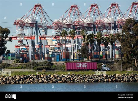 Long Beach California Usa July 24 2023 Port Container Traffic Leaves The Long Beach