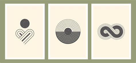 추상적 기하학적 모양과 젠 아치 벡터 그림이 있는 포스터 세트 프리미엄 벡터