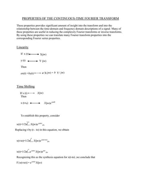 Properties Of The Fourier Transform Pdf
