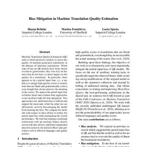 Bias Mitigation In Machine Translation Quality Estimation Acl Anthology