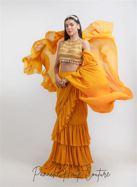 Mustard Yellow Color Ruffled Saree Panache Haute Couture